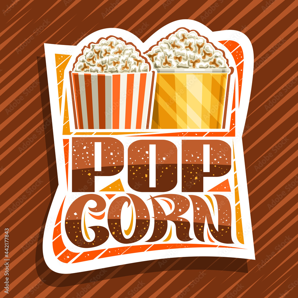 Vector logo for Pop Corn, white decorative sign board with illustration ...