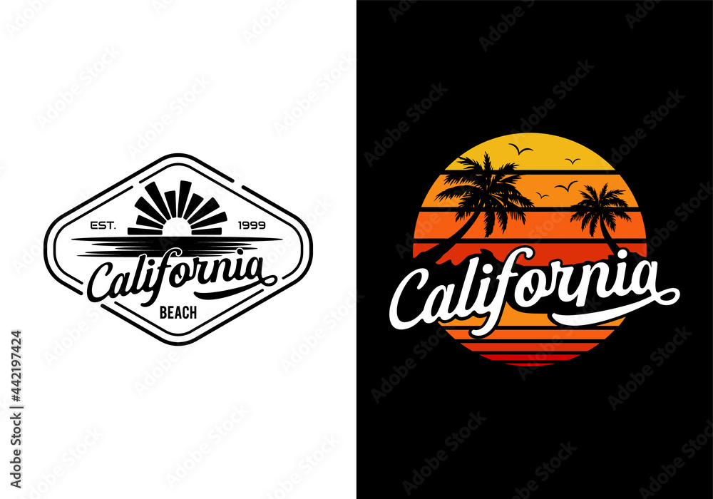 Sunset of california beach logo design inspiration template Stock ...