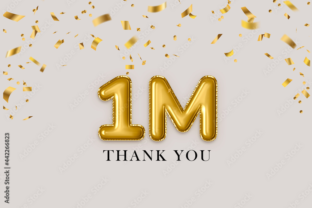 1 million followers gold balloons lettering with confetti, 1 million ...