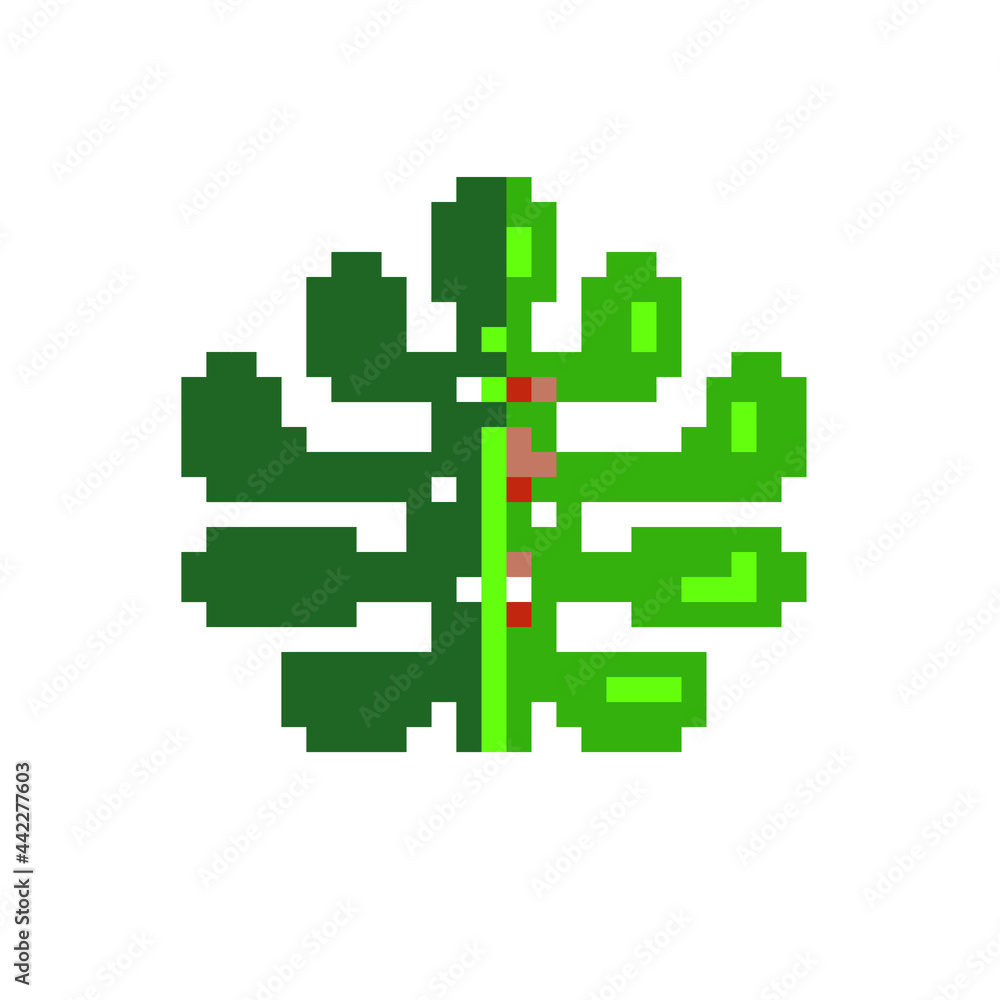 Green leaf pixel art icon, eco plant logo. Isolated vector illustration ...