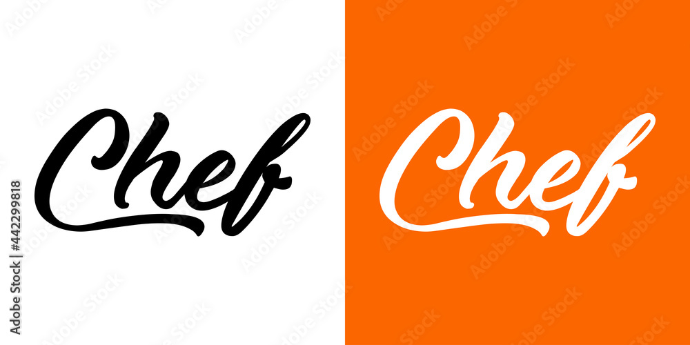 Logo con palabra Chef en caligrafía en fondo blanco y fondo naranja ...