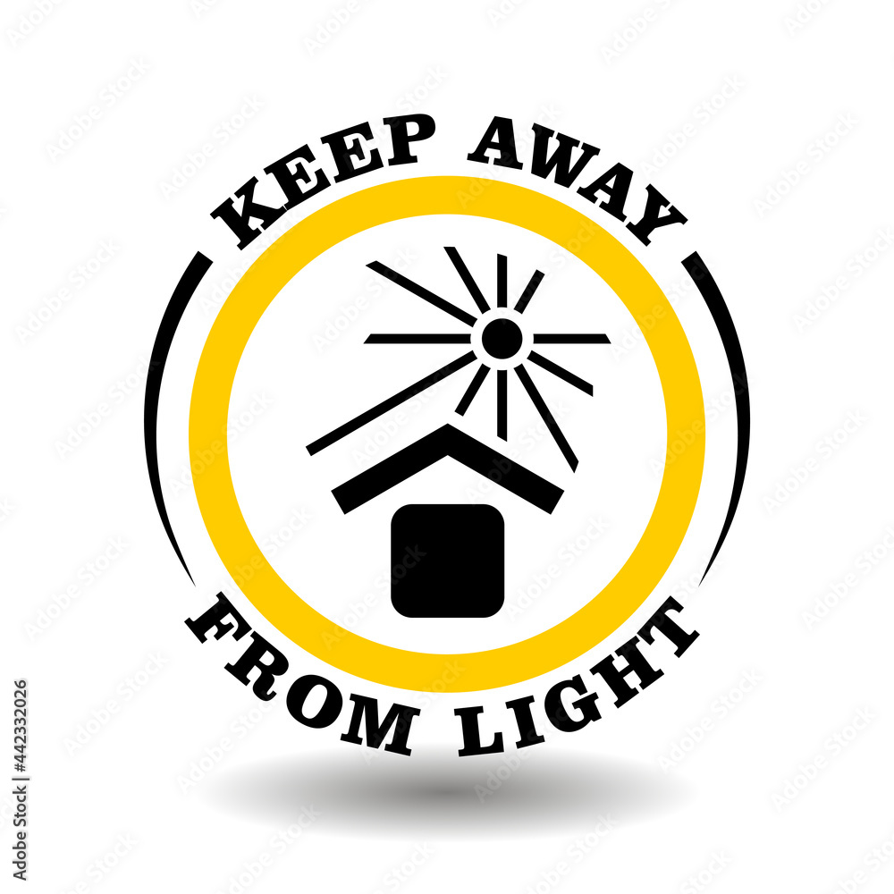 Warning ISO symbol Keep away from sun light, don't heat sign, keep in ...