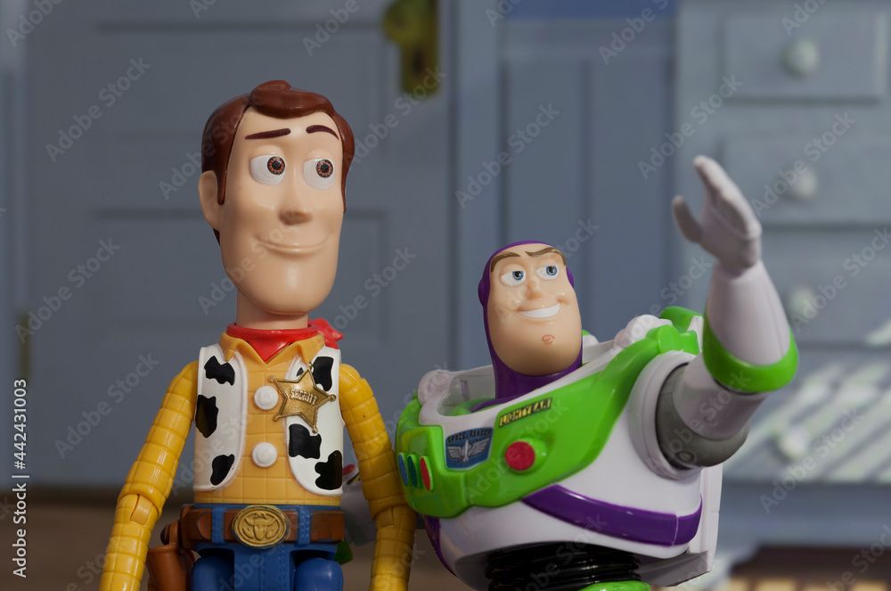 NEW YORK USA, JUNE 30 2021: recreation of a scene from Disney Pixar Toy ...