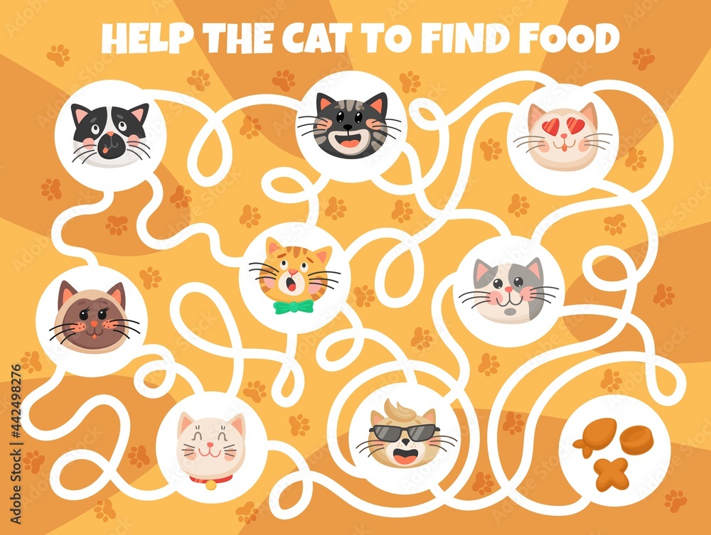 Cartoon cats and kittens kids game, labyrinth maze with cute pets ...