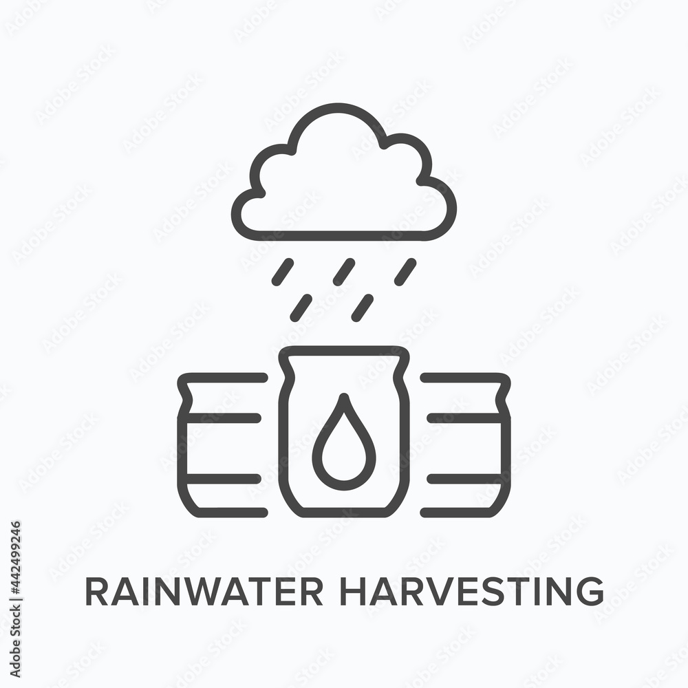 Rainwater harvesting flat line icon. Vector outline illustration of ...