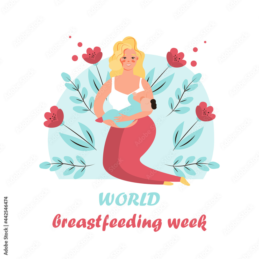 Breastfeeding - mother feeding a baby with breast. Concept vector ...