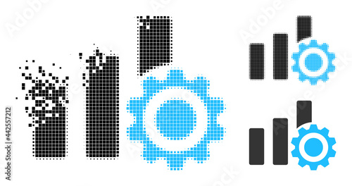 Dust pixelated bar chart settings icon with halftone version. Vector ...