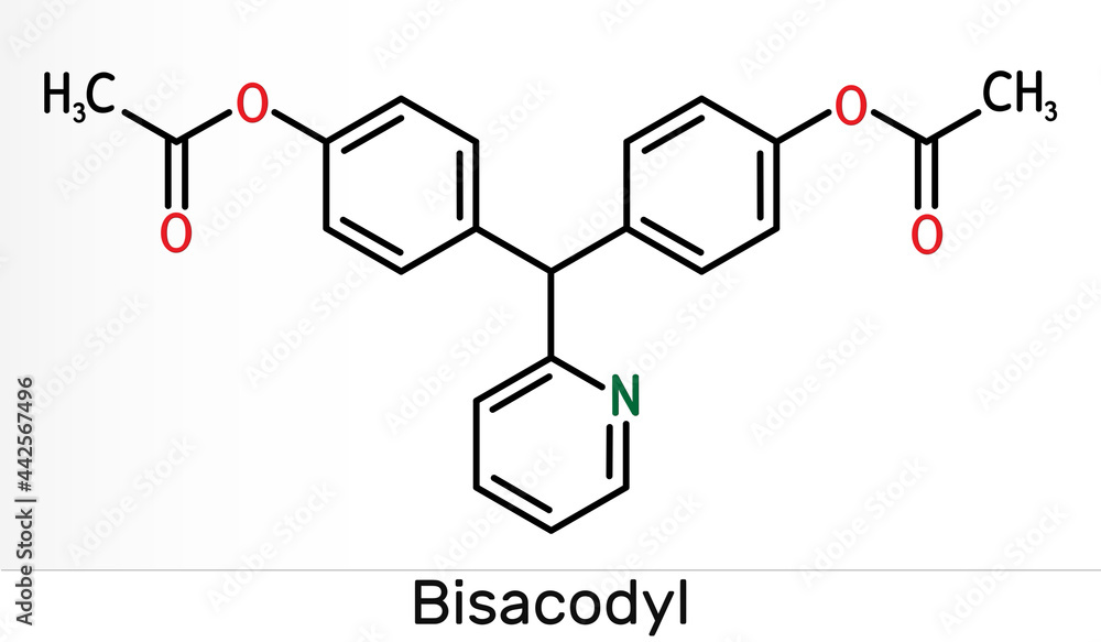 Bisacodyl, bisacodil molecule. It is stimulant laxative drug for the ...