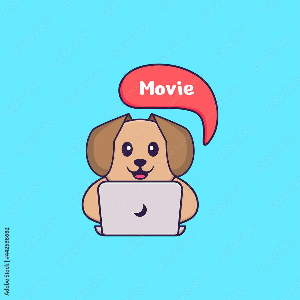 Cute dog is watching a movie. Animal cartoon concept isolated. Can used ...