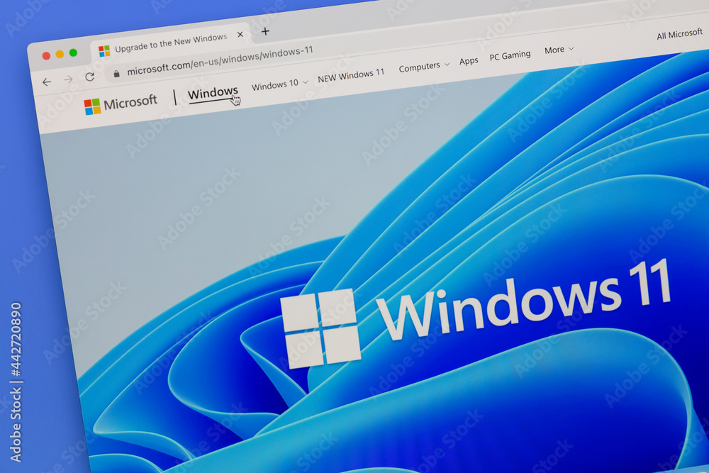 Ostersund, Sweden - July 1, 2021 Windows 11 homepage. Windows 11 is a ...