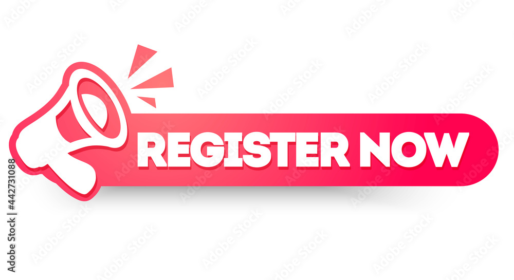 Vector Illustration Register Now Label With Megaphone Stock Vector ...