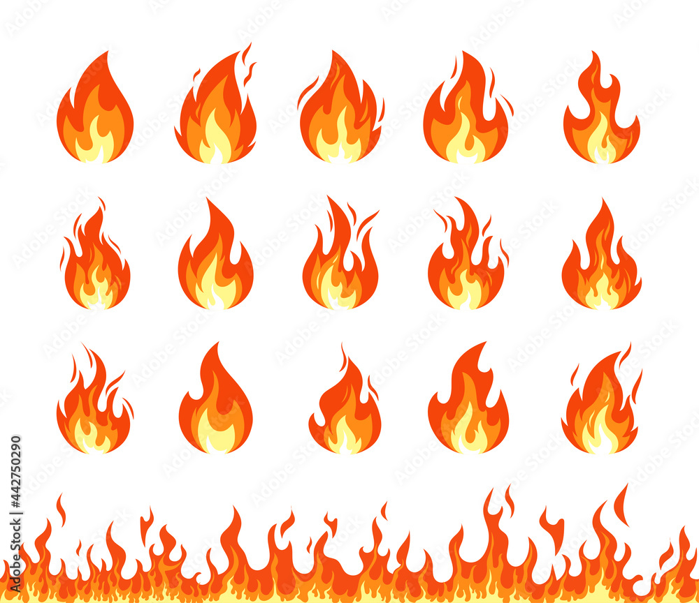 Fire icon. Vector set of fire flame emoji, flaming symbols, heat ...