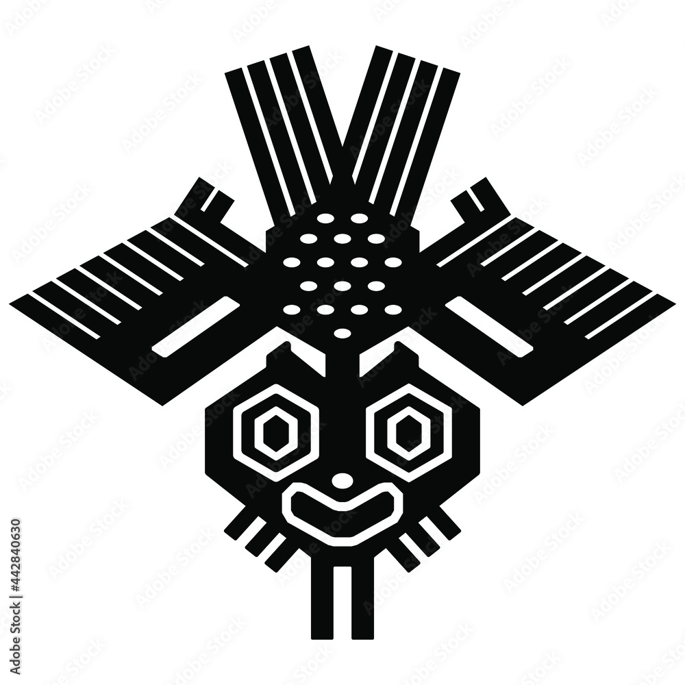 Stylized flying owl bird. Ancient Peruvian animal motif from Paracas ...