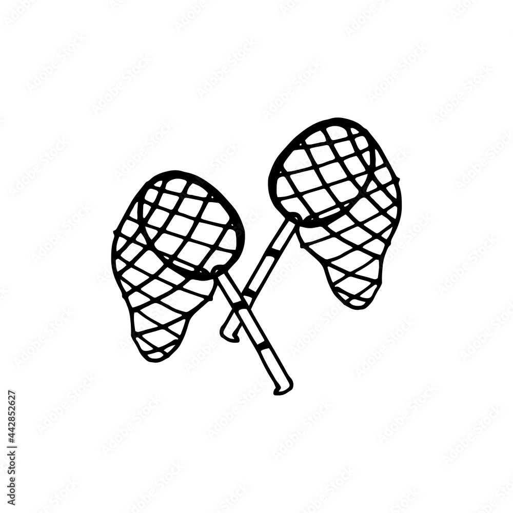 two fishing nets illustration isolated on white background. hand drawn ...