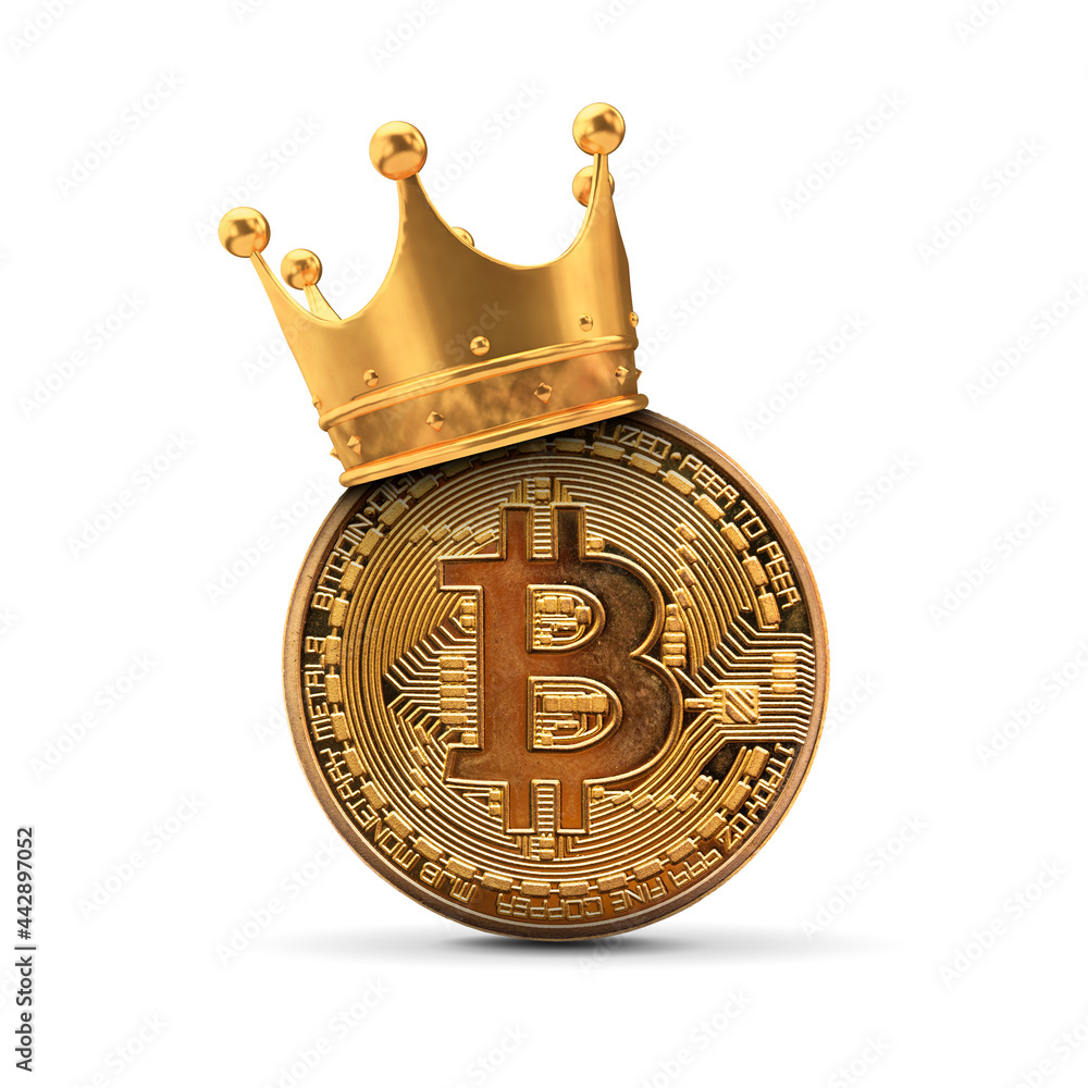 Стоковая иллюстрация «Bitcoin with gold crown. Cryptocurrency king ...