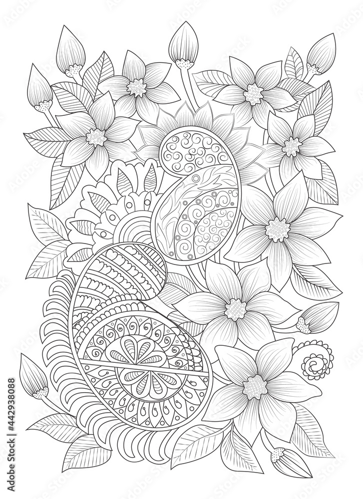 hand-drawn flower coloring page Zentangle art flower line illustration ...