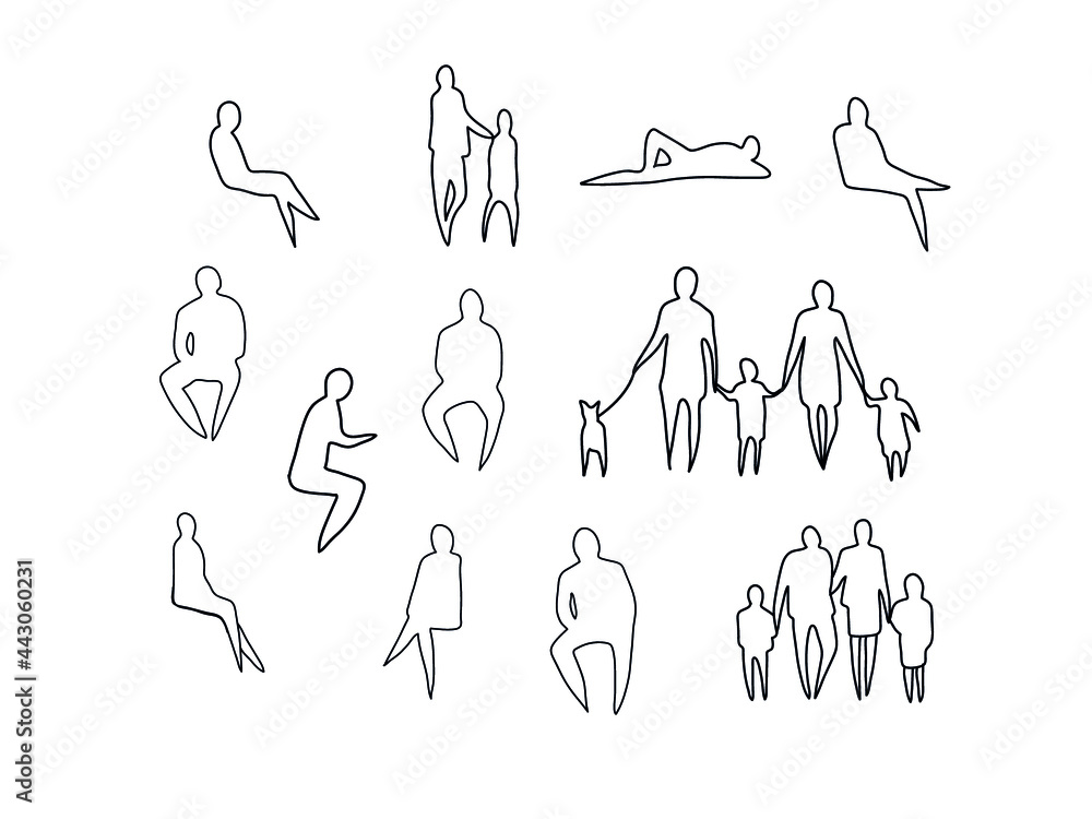 Vector illustration, Outline silhouettes of people, Contour drawing ...