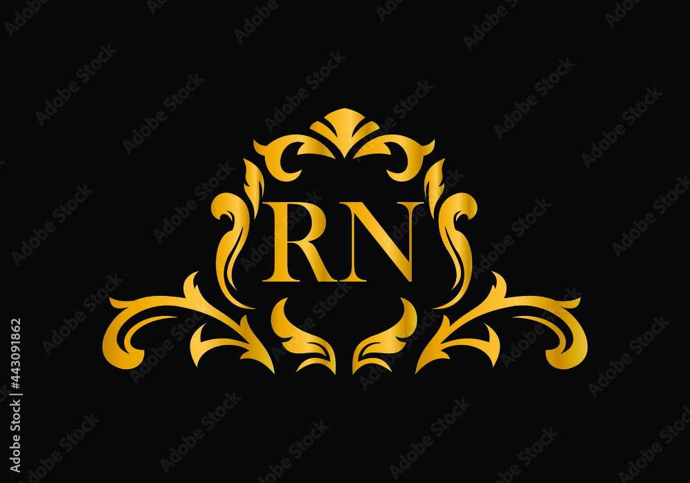 Vector de Stock Luxury Alphabet letters RN. Golden Floral alphabet ...