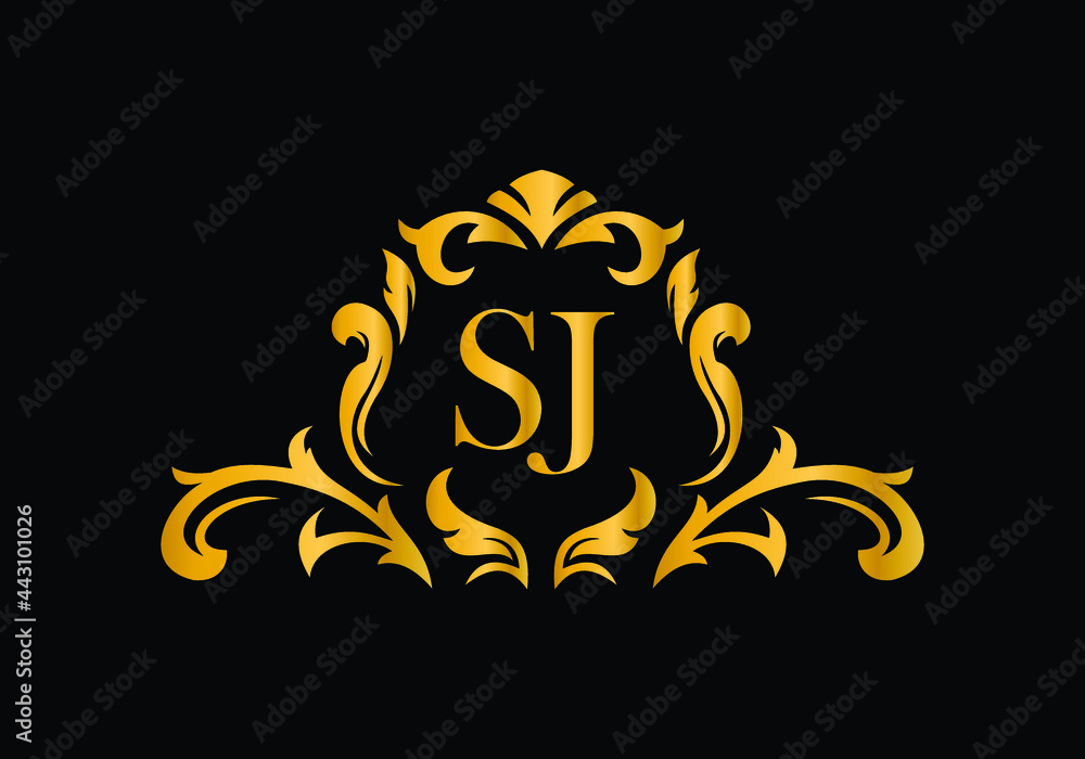 Luxury Alphabet letters SJ. Golden Floral alphabet . Monogram initials perfectly for wedding ...
