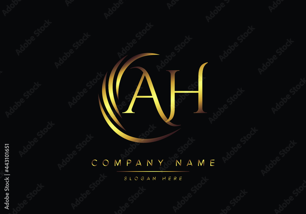 alphabet letters AH monogram logo, gold color elegant classical Stock ...