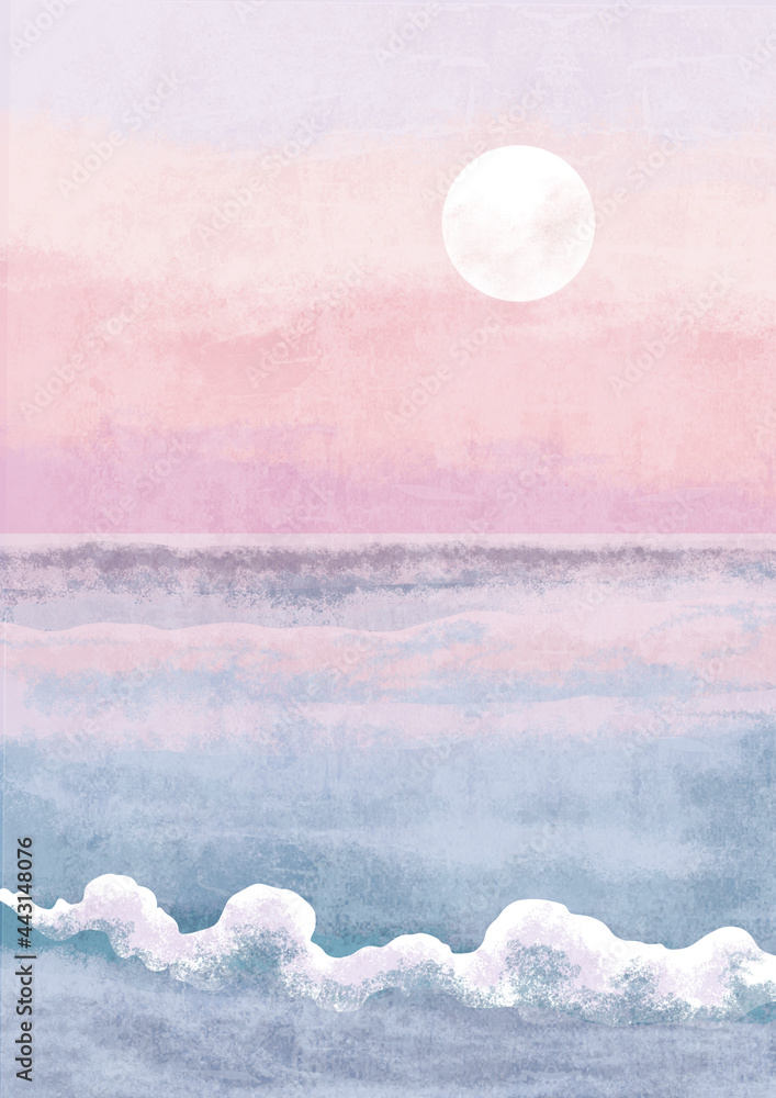 Boho Sea Beach with Waves Print. Abstract Background. Bohemian ...