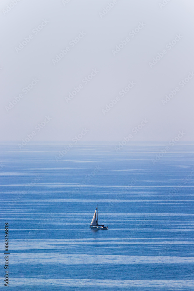 Sailing boat isolated. water textures and minimalistic view. Stock ...