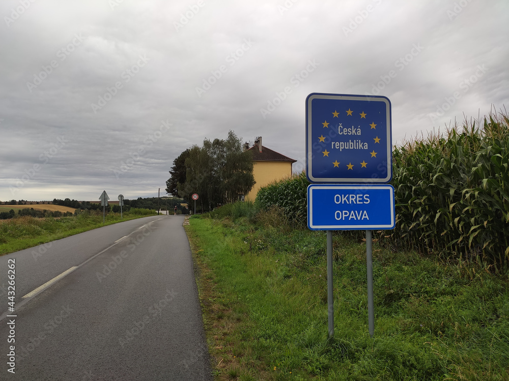 Border road sign informing about entering the Czech Republic on the ...