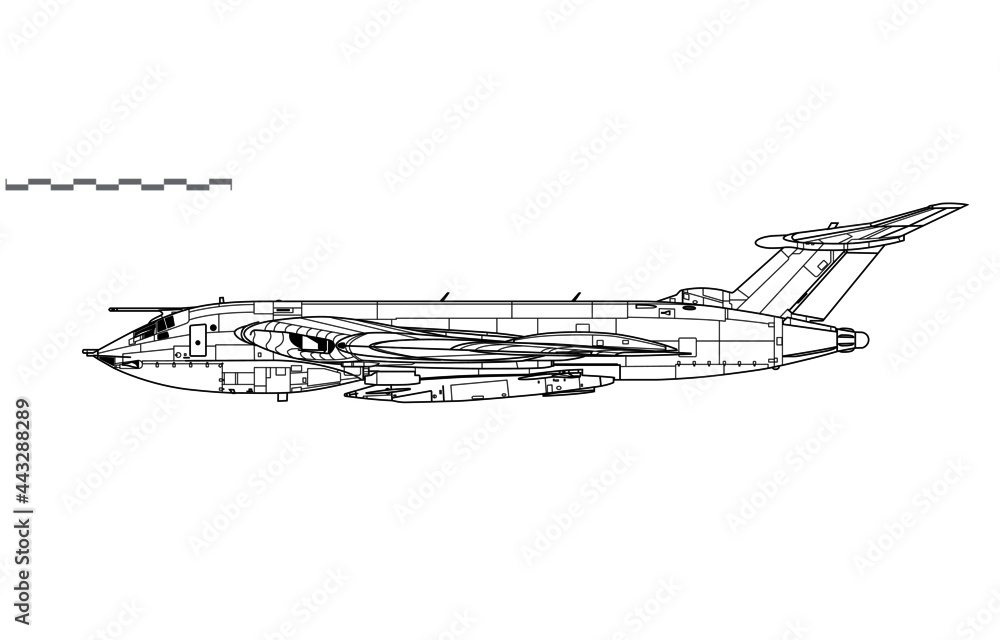 Handley Page VICTOR B.2 with Blue Steel missile. Vector drawing of cold ...