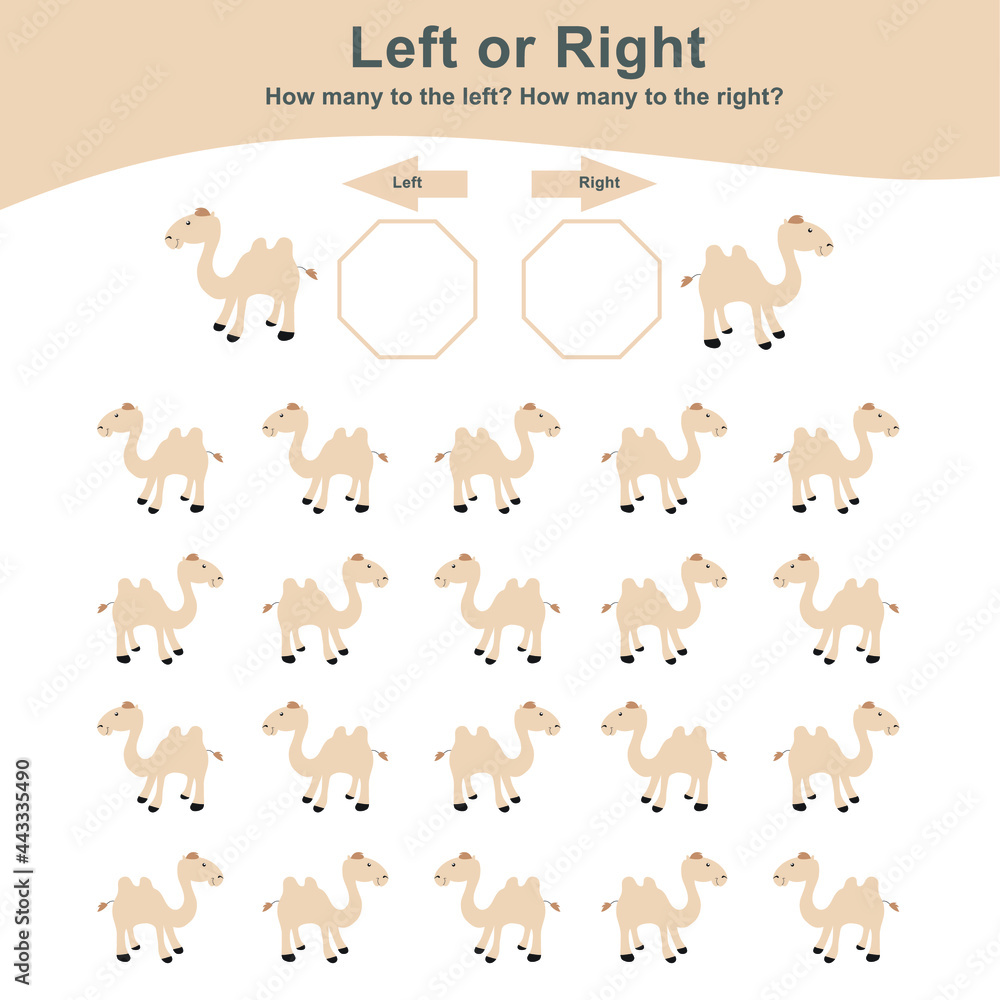 Left or Right Game for Preschool Children. Counting how many camels are ...