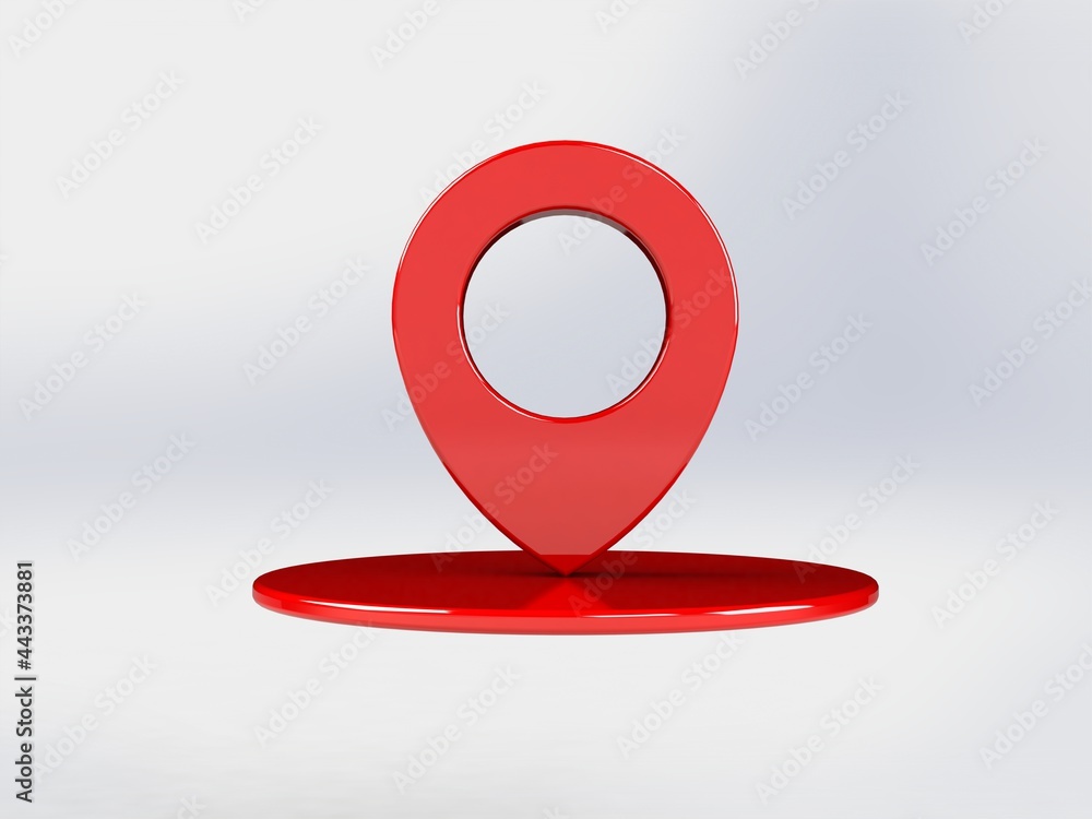 Red map pointer 3d pin. Location symbol isolated on white background. Web location point ...