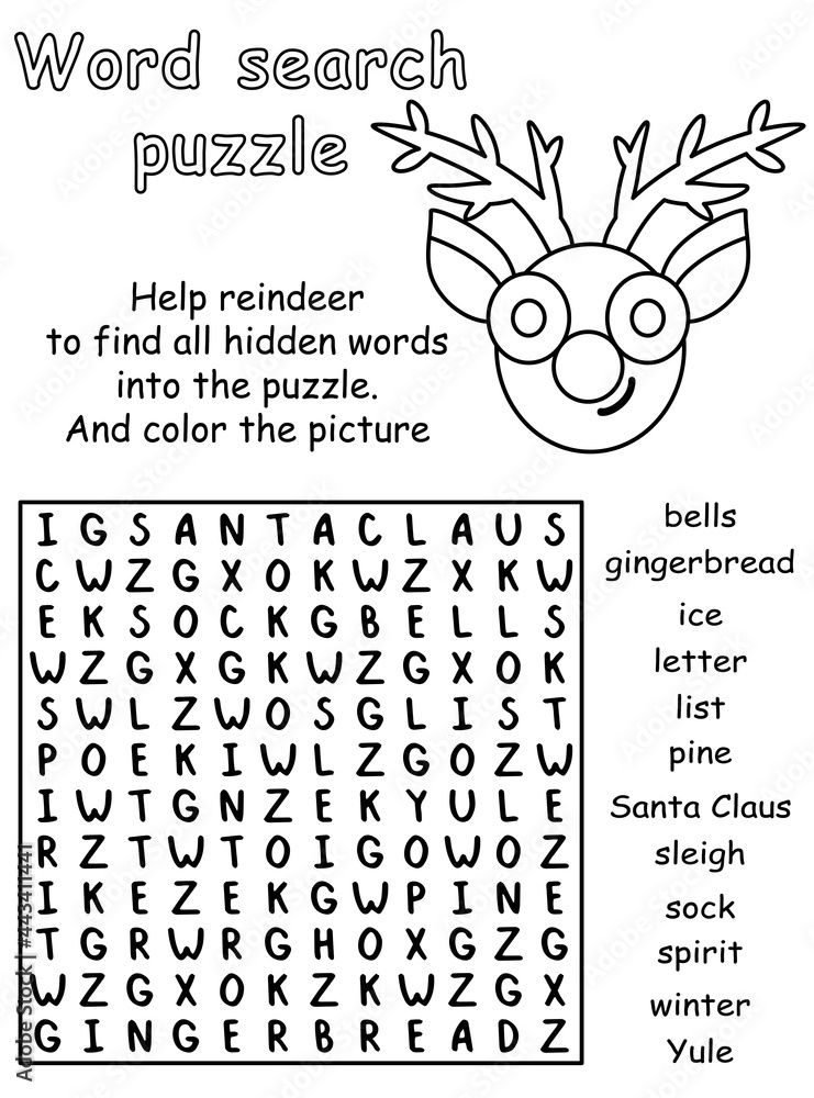 Vector de Stock Merry Christmas word search puzzle black and white ...