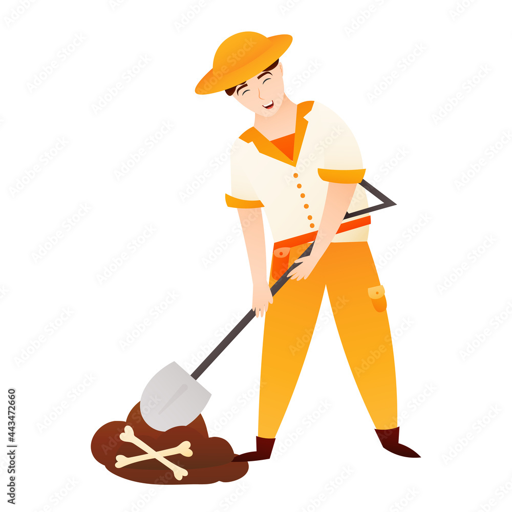 Archaeologist character digging and find bones or fossil, explorer ...