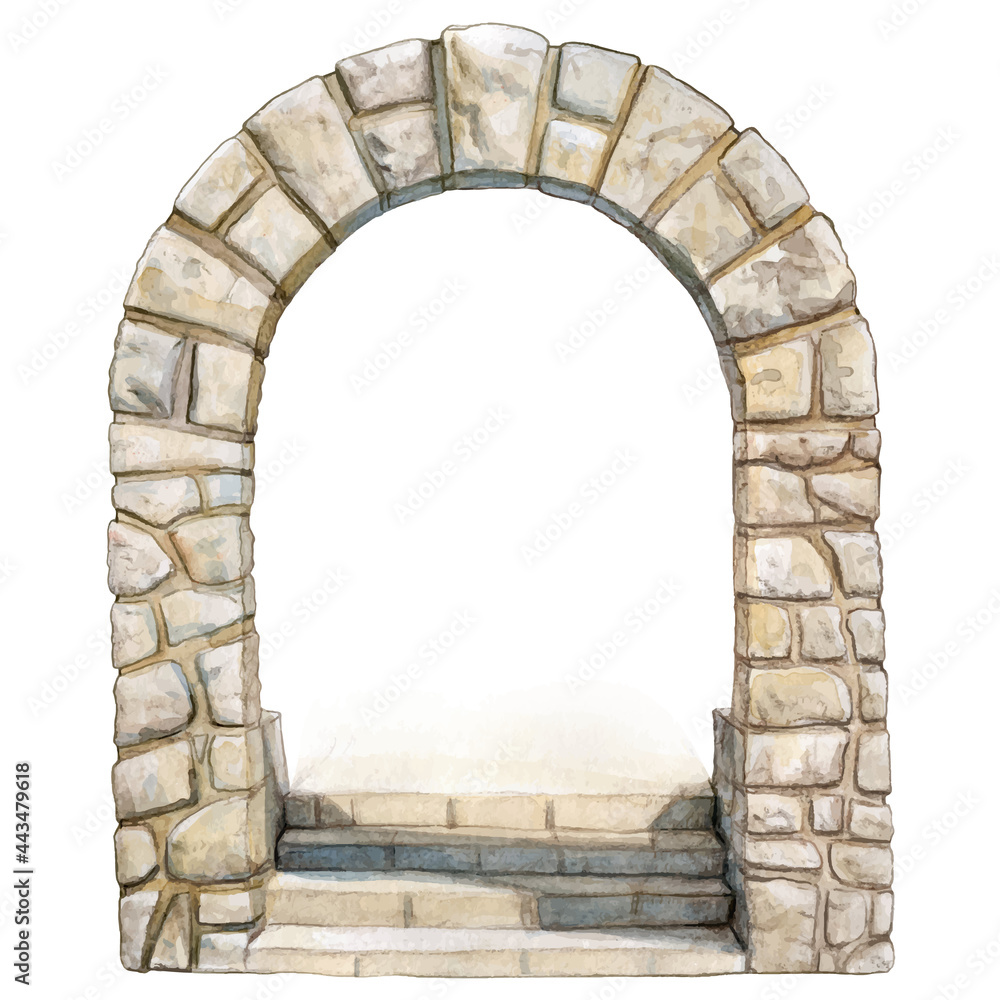 Watercolor elegant stone arch hand drawn Stock Vector | Adobe Stock