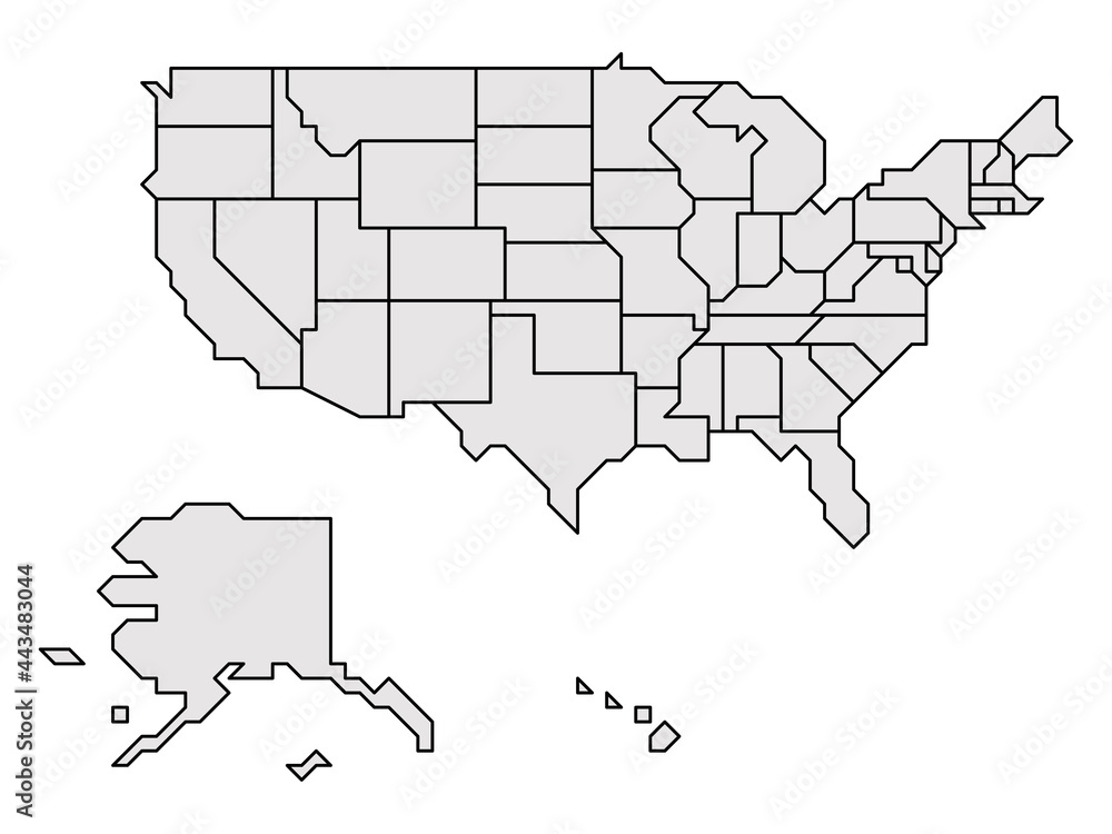 Grey simplified map of USA, United States of America. Retro style ...