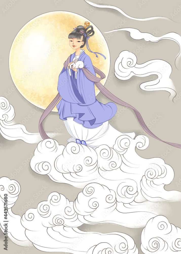 Chinese folk story, the goddess Chang'e flying to the moon. The Mid ...