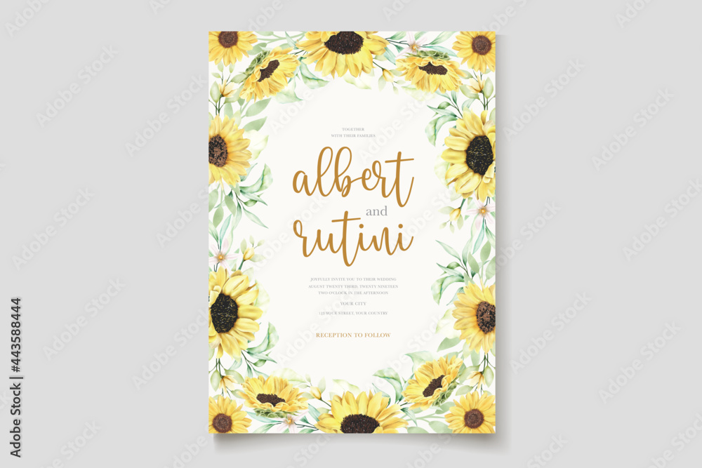 watercolor sunflower invitation card Stock Vector | Adobe Stock