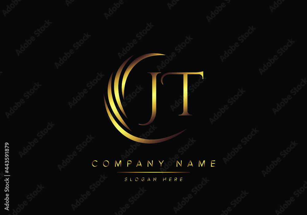 alphabet letters JT monogram logo, gold color elegant classical Stock ...