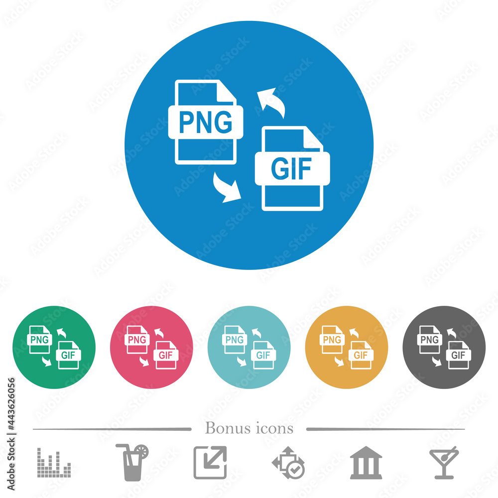 PNG GIF file conversion flat round icons Stock Vector | Adobe Stock