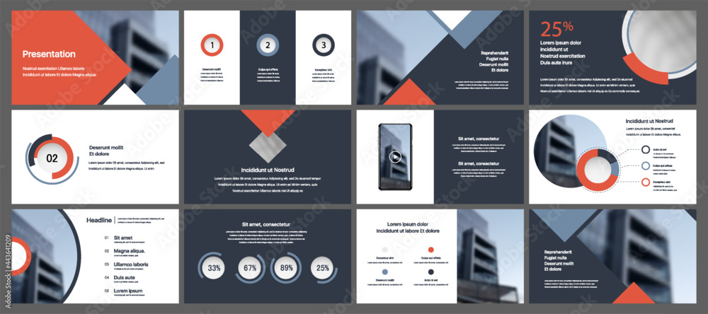 Set of vector slides for presentations and reports. Geometric elements ...