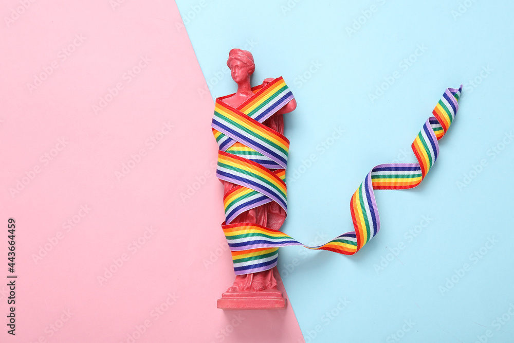 Ancient Greek goddess statue with LGBT rainbow ribbon pride tape symbol ...