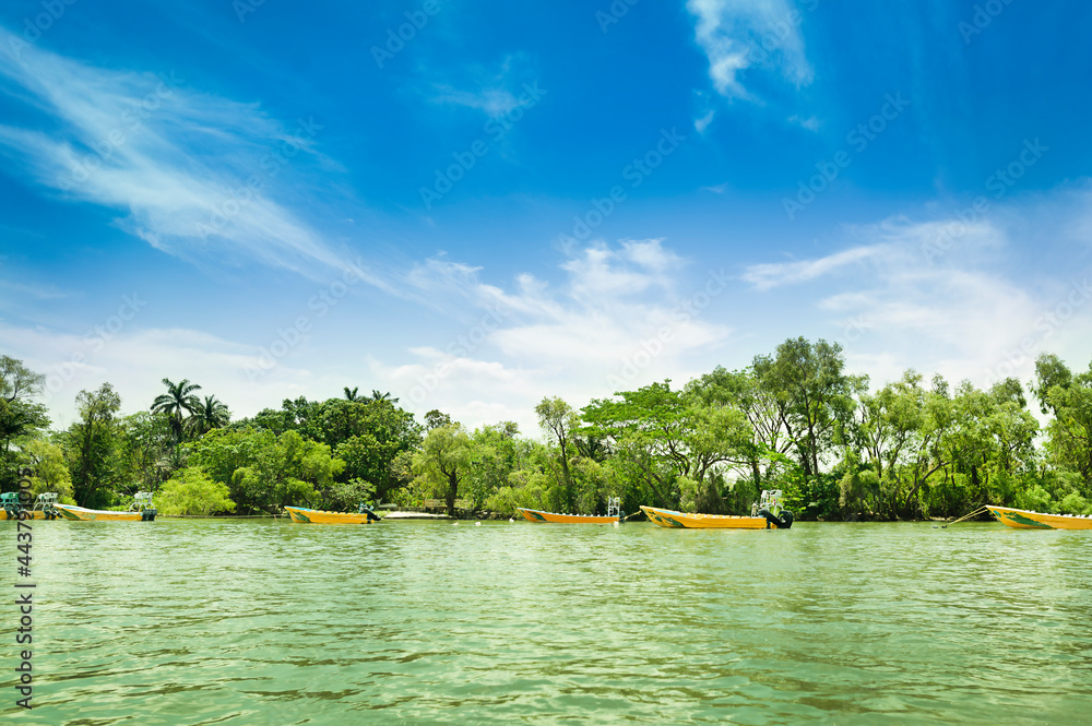 Awesome view of Grijalva river landscapes and boats at Sumidero canyon ...