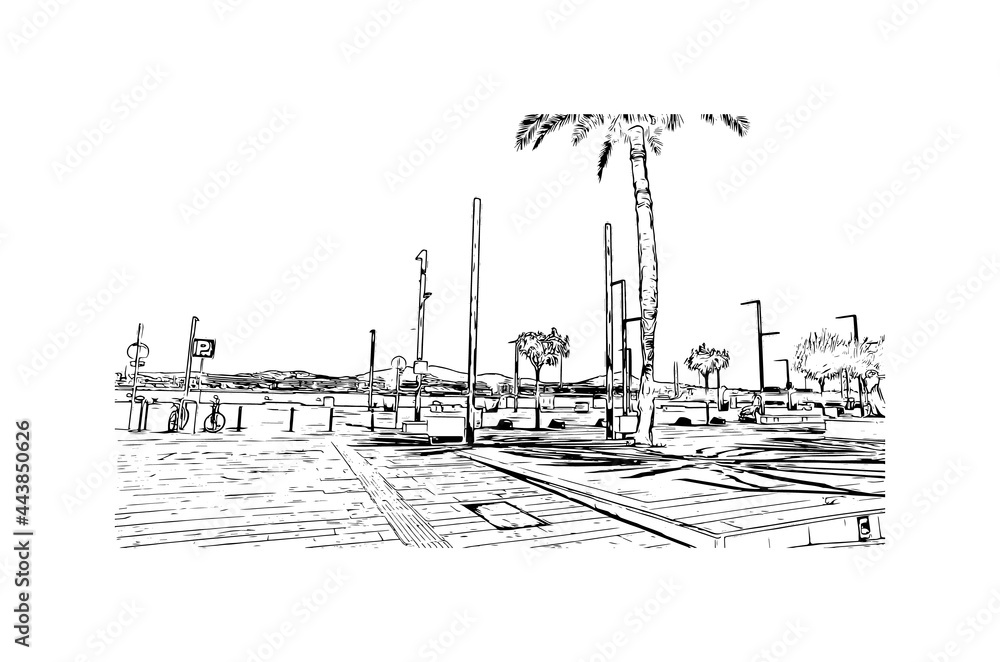 Building view with landmark of Ibiza town is the capital of Ibiza. Hand ...