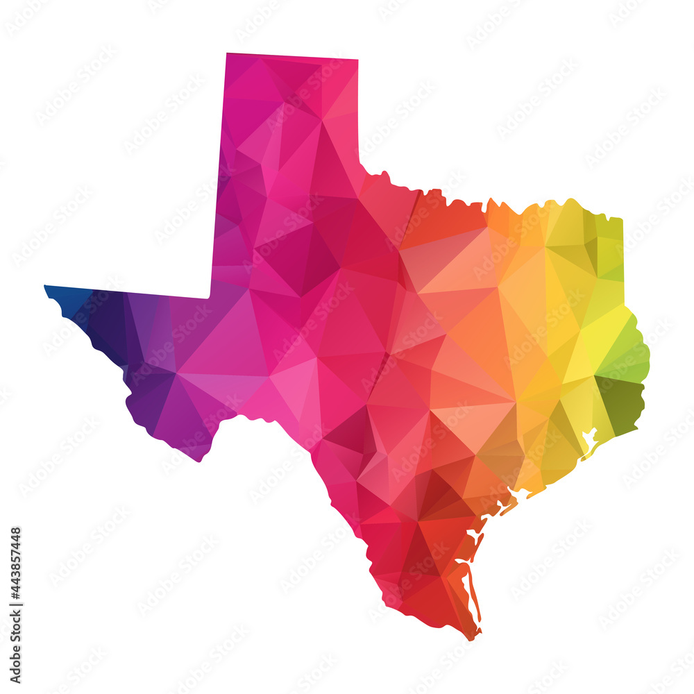 Abstract Polygon Map - Vector illustration Low Poly Color Rainbow Texas ...