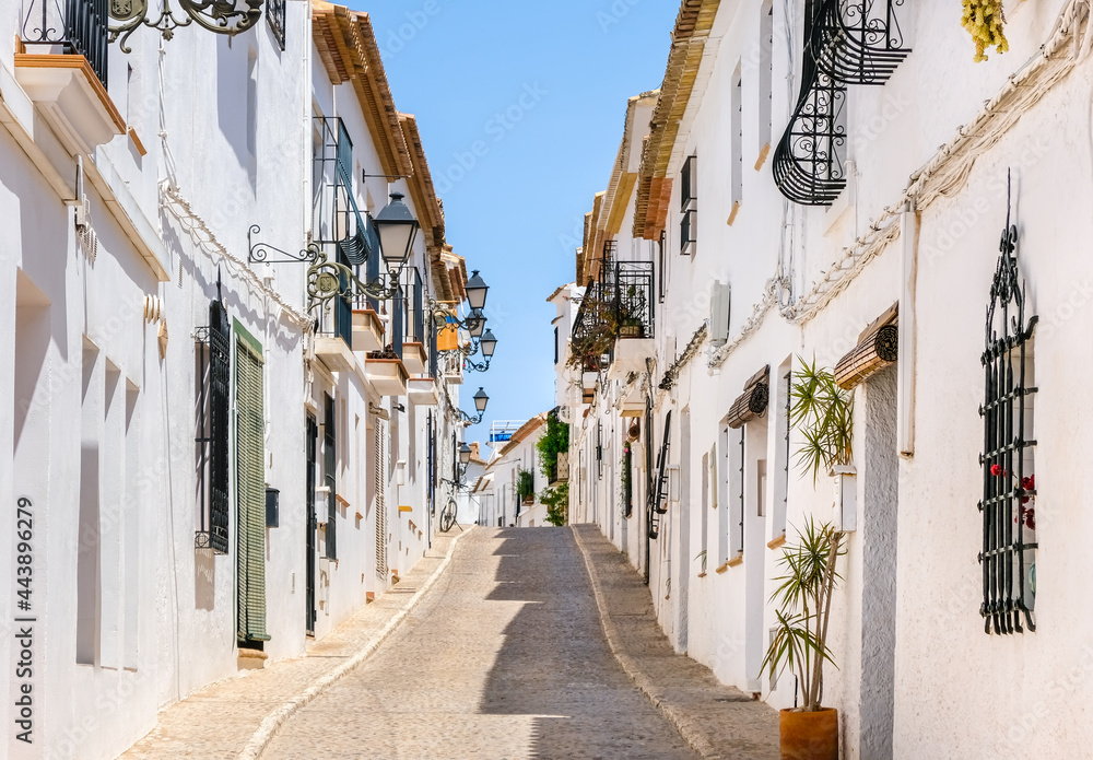 Typical view of Altea old town in Spain. Beautiful village with ...
