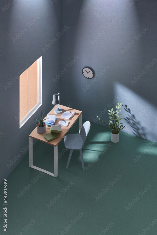 Papercraft room with table for studying Stock Photo | Adobe Stock