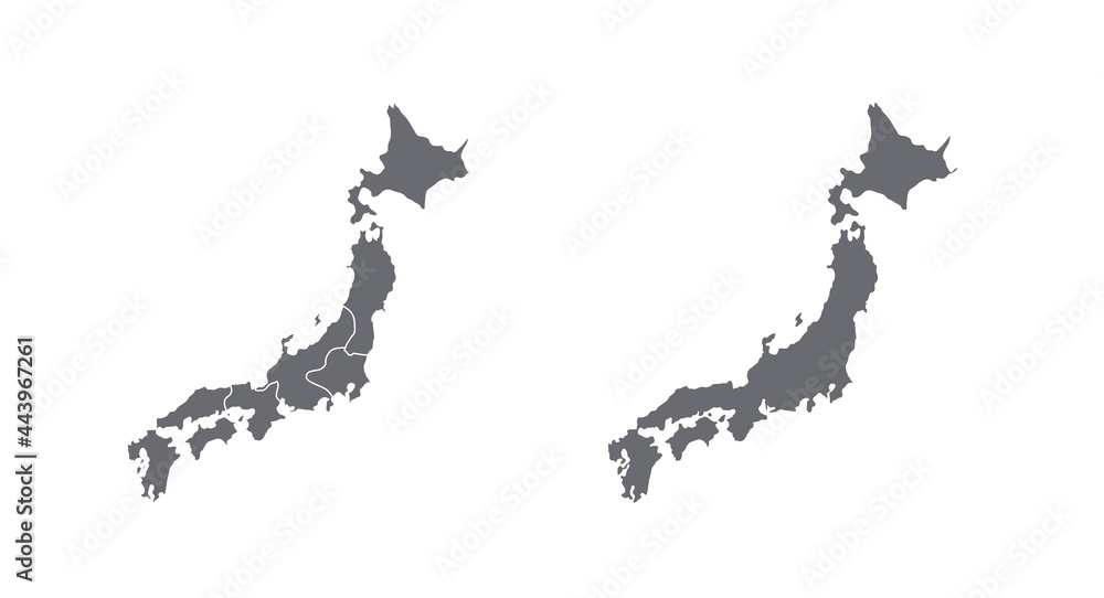 Map of Japan in high detail resolution set. Mesh lines and points form ...