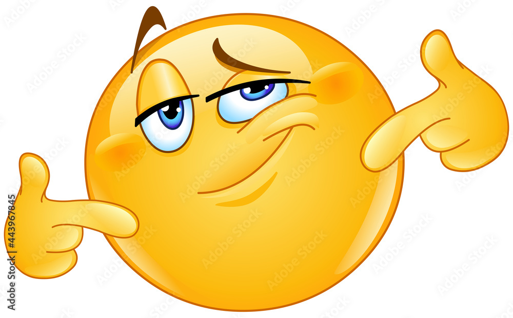 Emoji emoticon proud of himself, pointing oneself with fingers happy ...