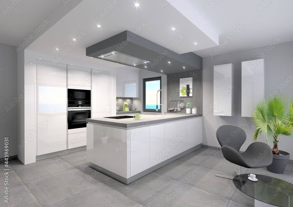 Cuisine Laquee Blanche Plan De Travail Gris