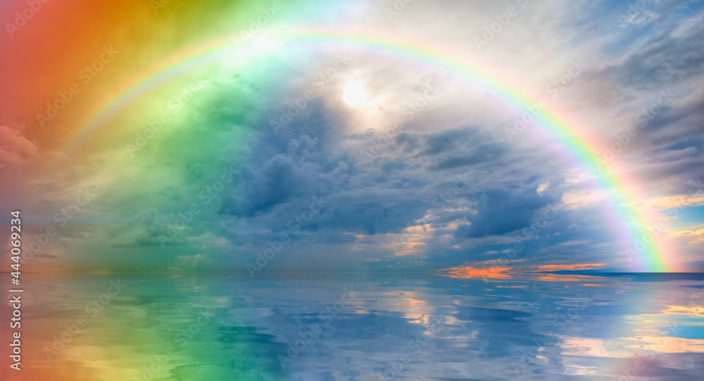 Stormy sea before storm with amazing rainbow at sunset Stock Photo ...
