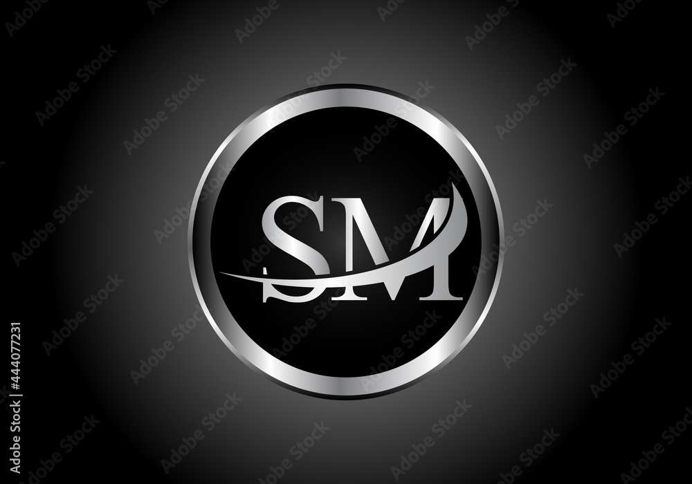 silver letter SM metal combination alphabet logo icon design with grey ...